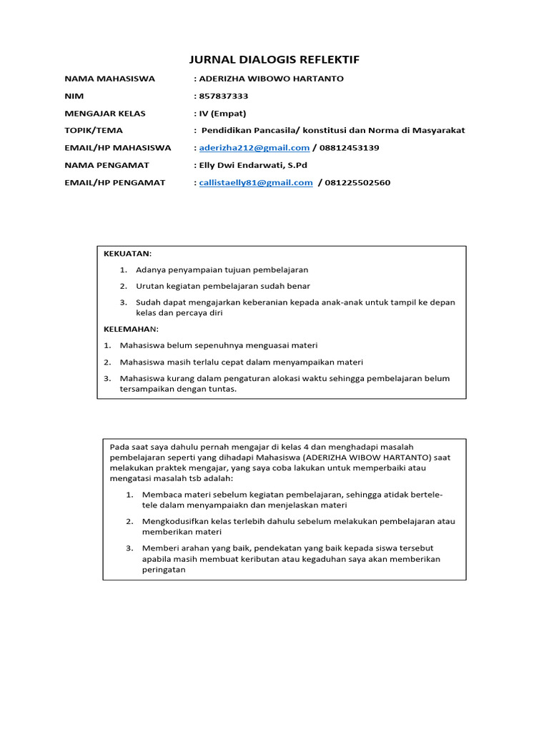 Format Jurnal Dialogis Reflektif | PDF