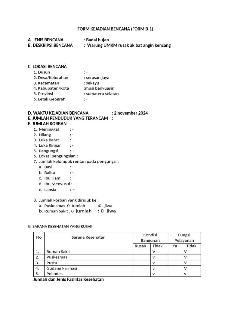 Form Kejadian Bencana - Rha | PDF