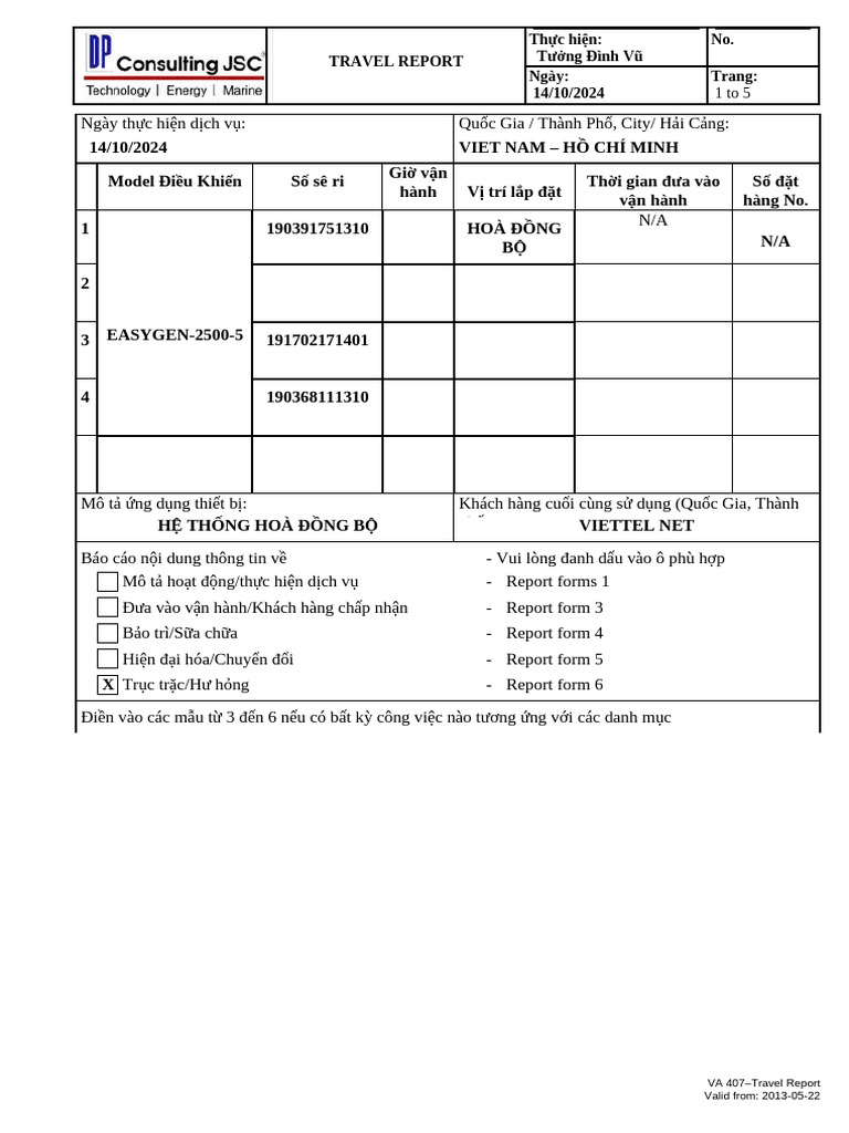 Báo Cáo Sự Cố Hệ Thống Hoà Đồng Bộ Viettel Net HHT | PDF