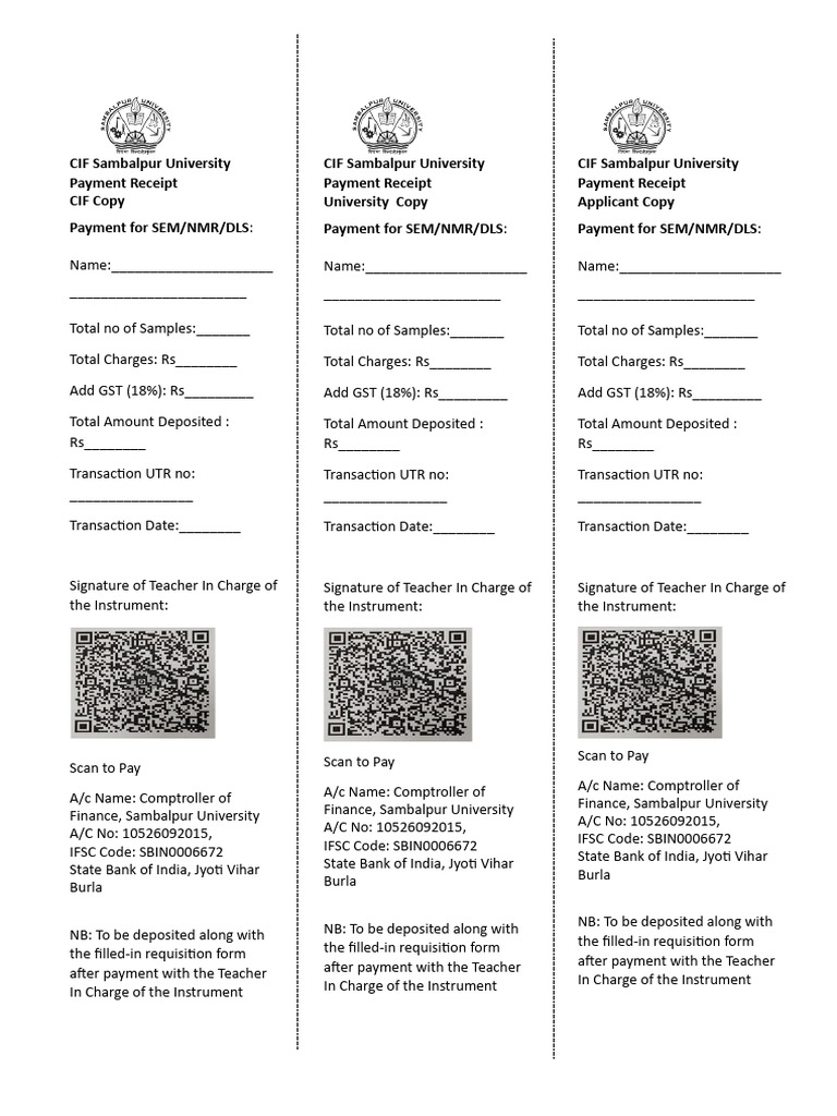 CIF Payment Receipt for SEM/NMR/DLS | PDF | Services (Economics) | Payments