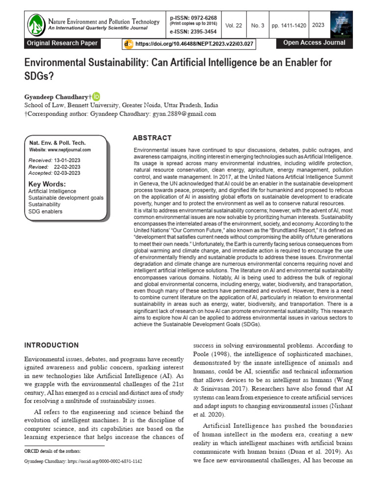 Environmental Sustainability: Can Artificial Intelligence Be An Enabler For SDGS? | PDF ...