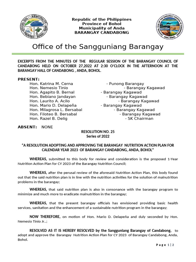 Barangay Candabong Nutrition Plan 2023 | PDF