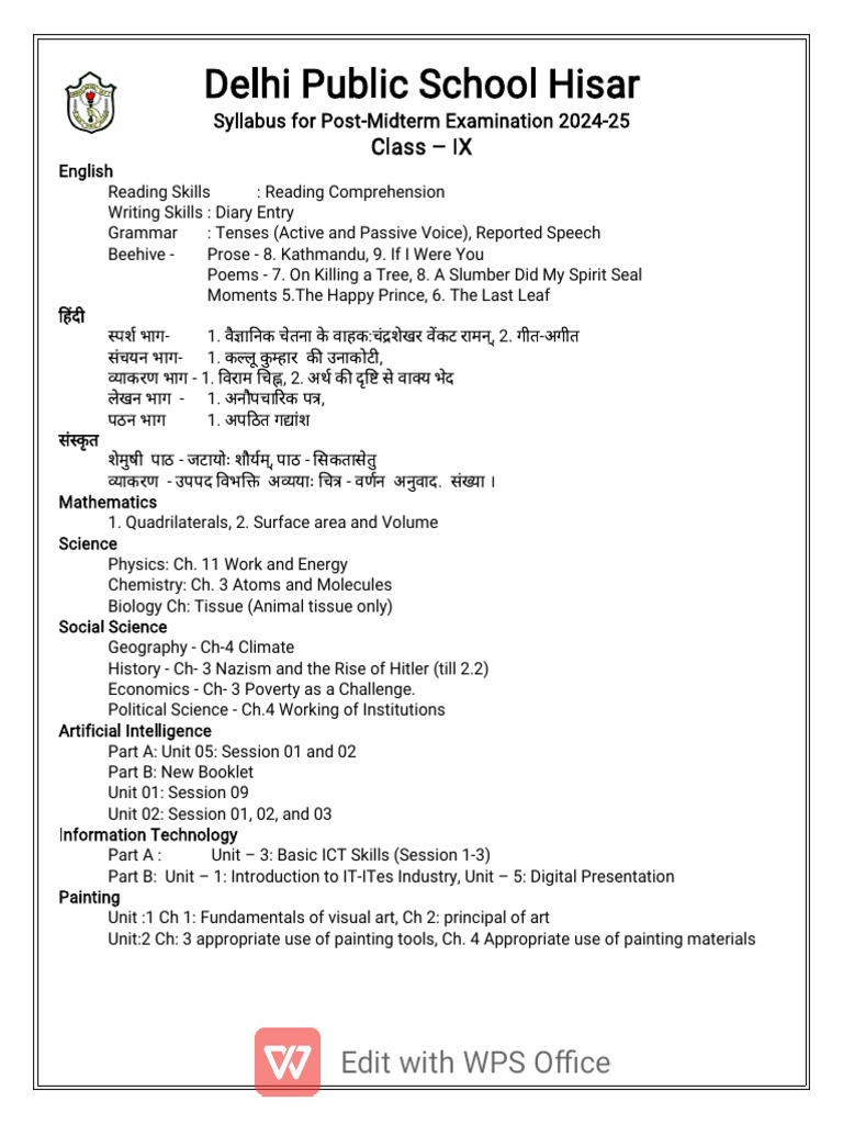 Class-IX Post Mid Term Syllab | PDF