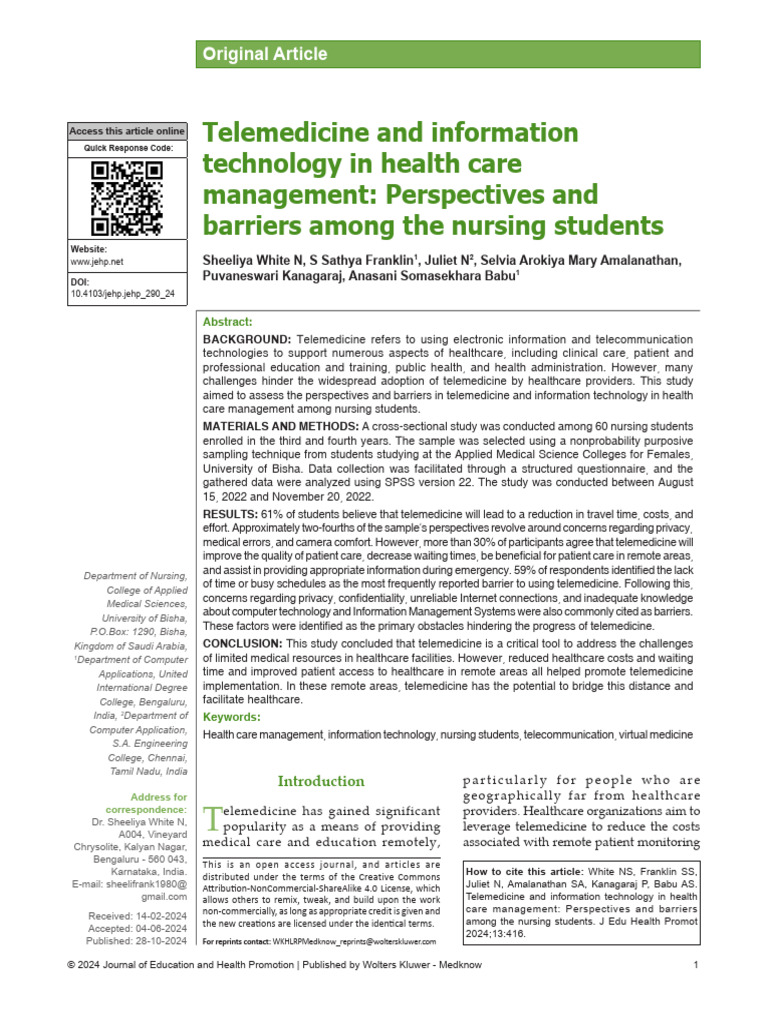 Telemedicine and Information Technology in Health.416 | PDF | Health ...