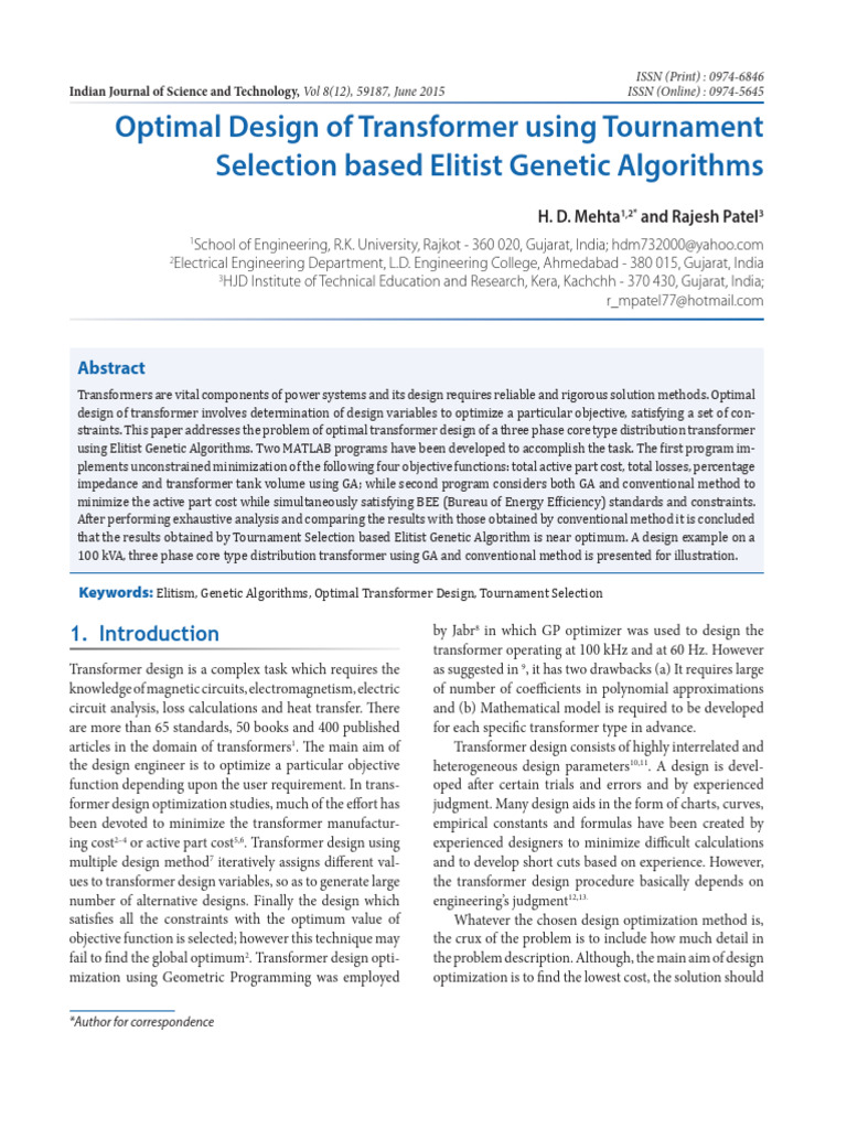Optimal Transformer Design with GA | PDF | Transformer | Mathematical ...