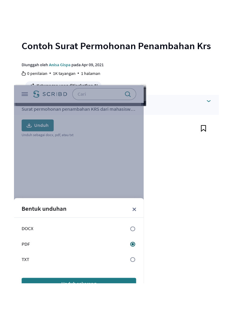 Contoh Surat Permohonan Penambahan Krs - PDF | PDF | Komputer