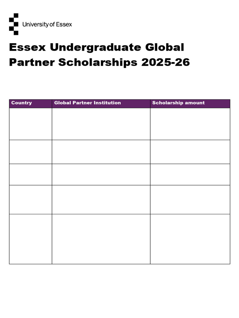 Essex Undergraduate Global Partner Scholarships 2025-26 | PDF | University