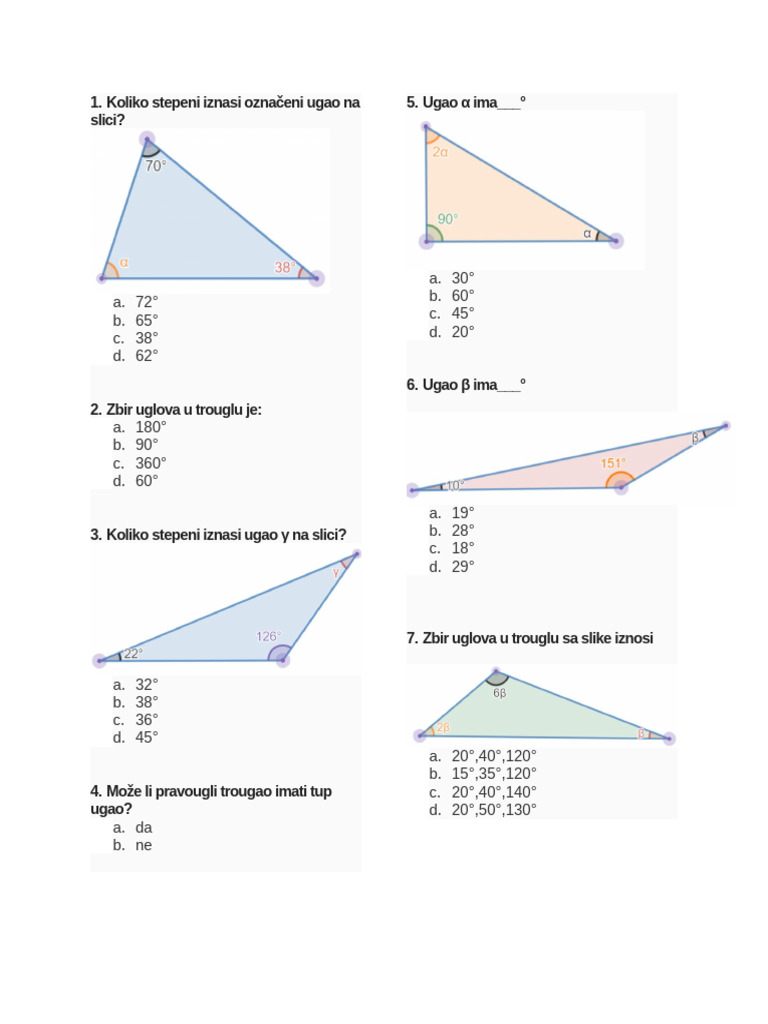 Zbir Uglova U Trouglu - Test 7.r | PDF