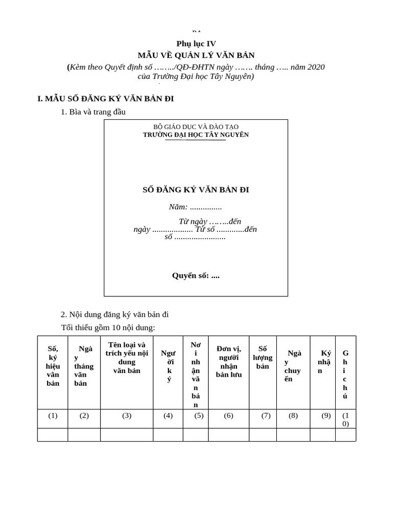 Phu Luc IV - Bieu Mau Ve QLVB | PDF