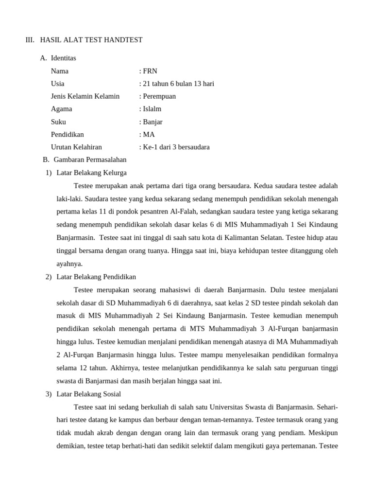 Hasil Alat Test Hand Test | PDF
