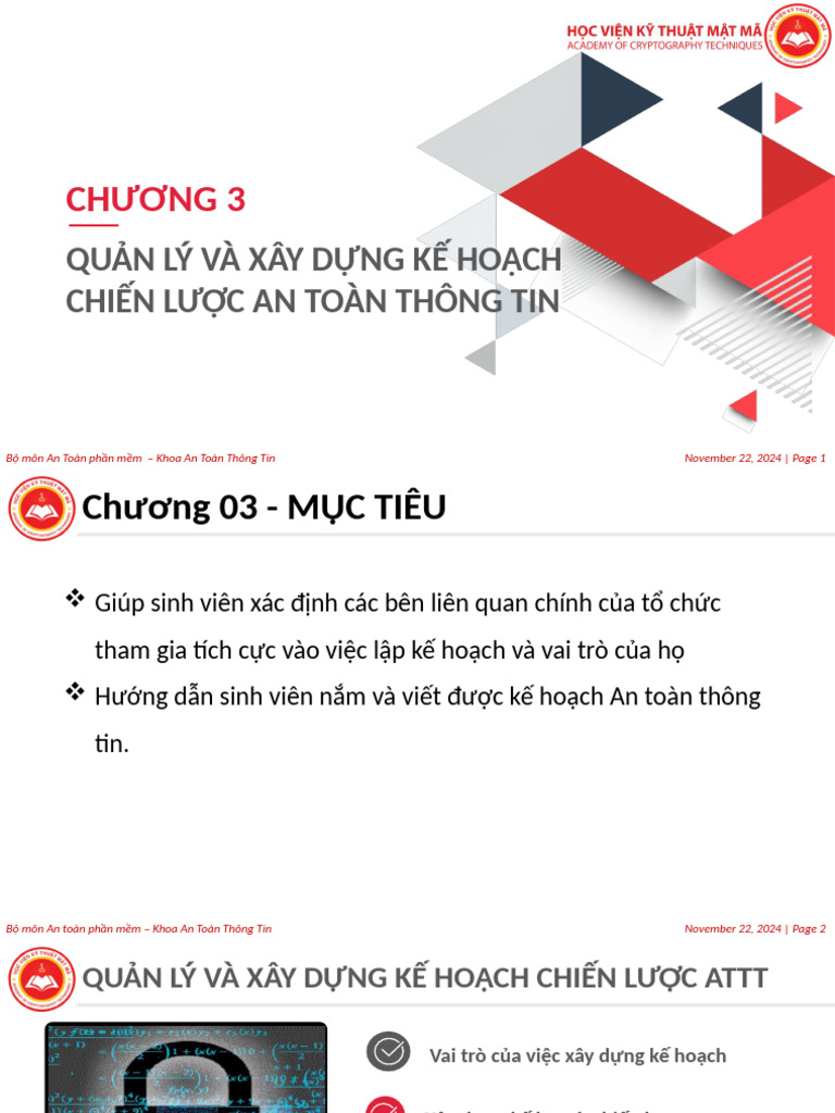 1. Chuong 3. Quản lý và xây dựng kế hoạch chiến lược an toàn thông tin | PDF