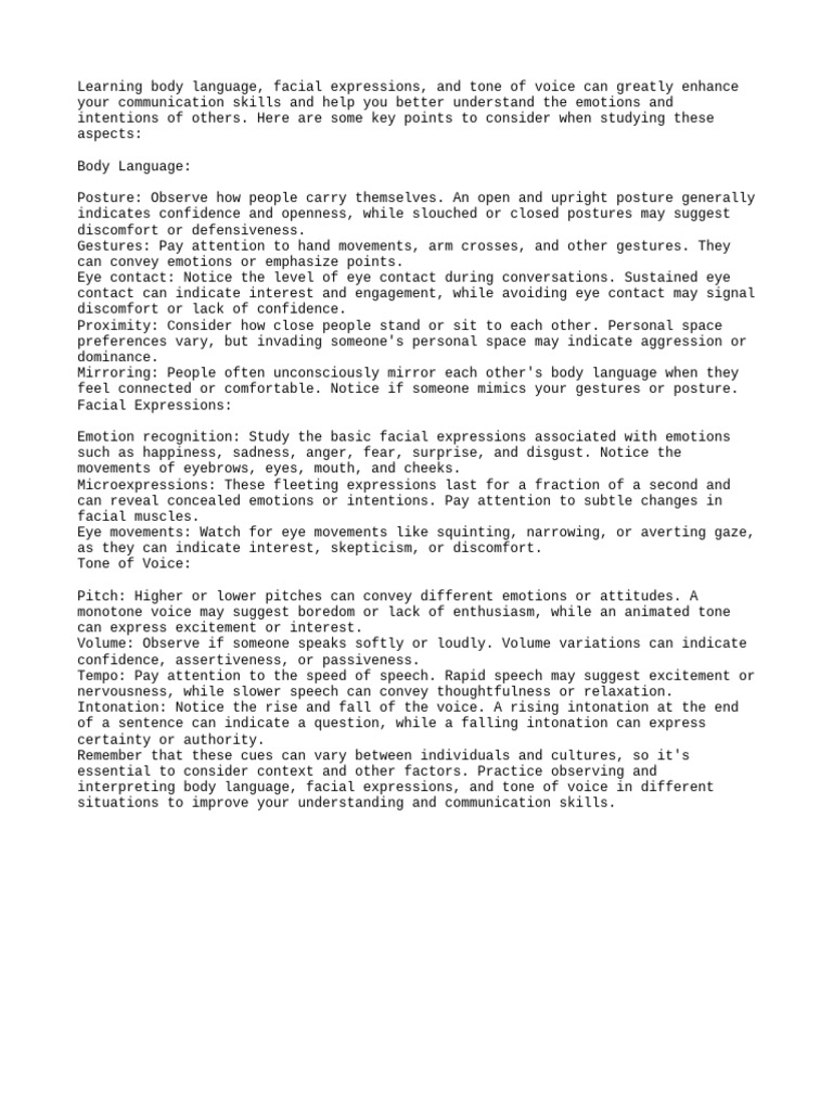 Body Languge Pdf Body Language Facial Expression