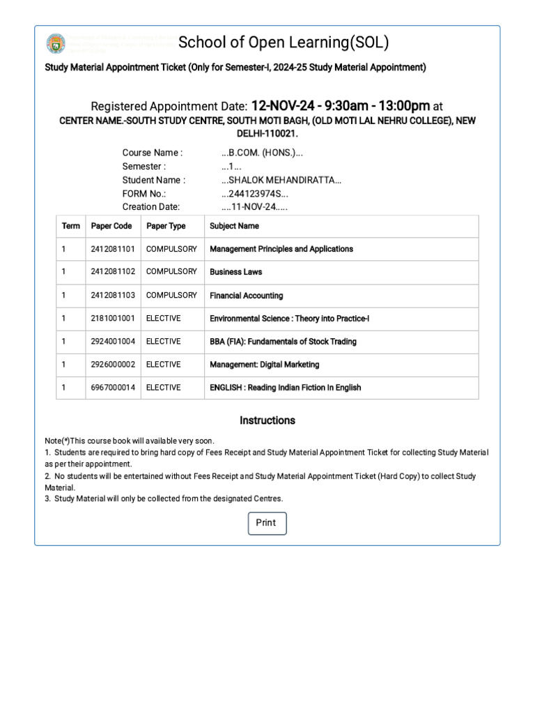 SOL Study Material Appointment | PDF