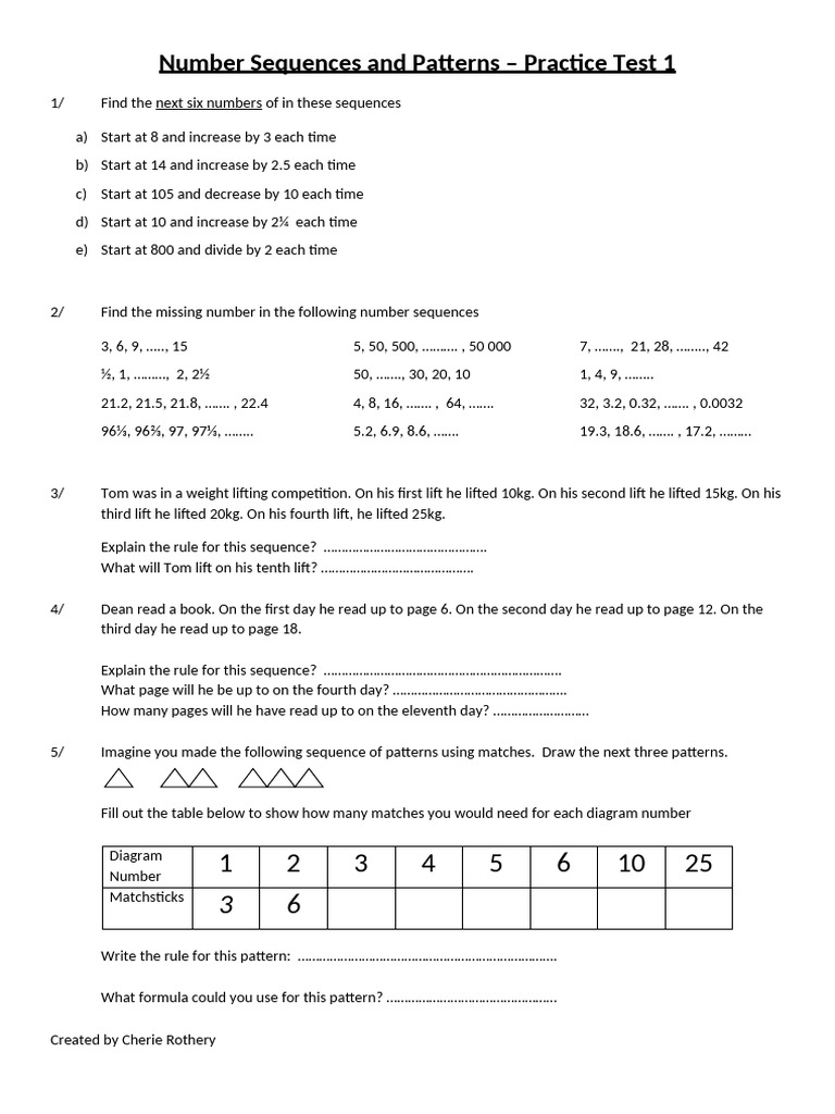 Number Sequences Test 1 | PDF | Teaching Methods & Materials | Home ...