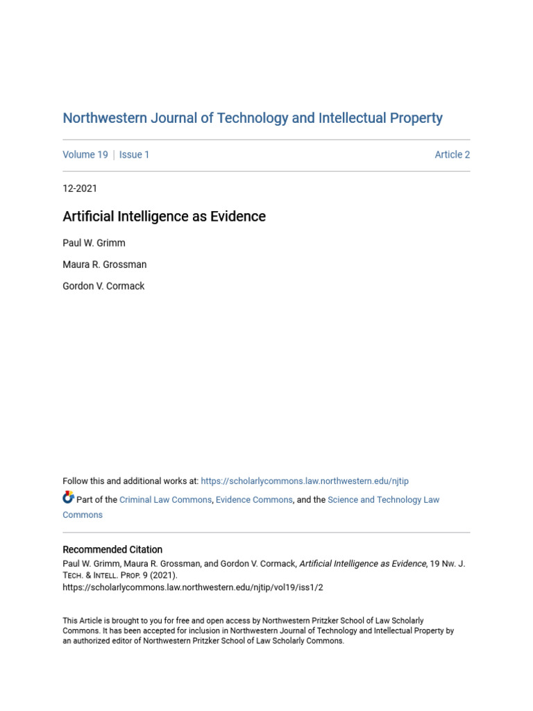 Artificial Intelligence As Evidence | PDF | Artificial Intelligence | Intelligence (AI) & Semantics