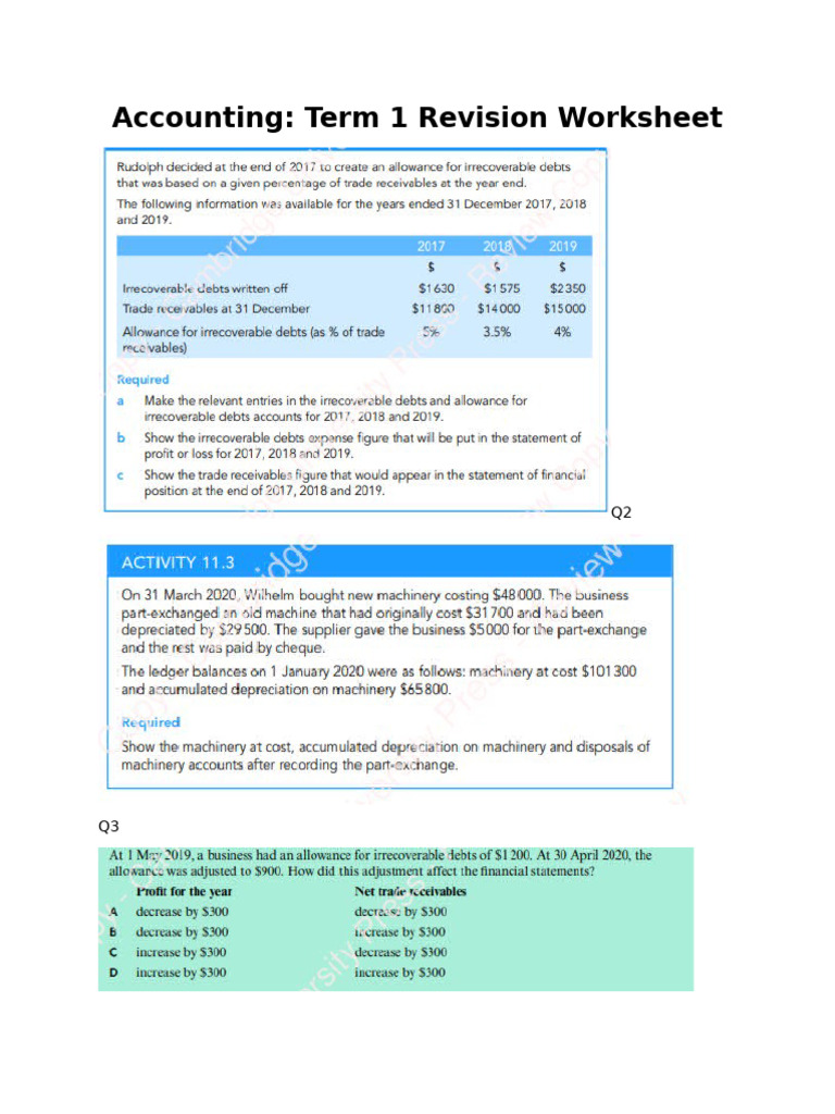 Revision Term 1 Accounting | PDF