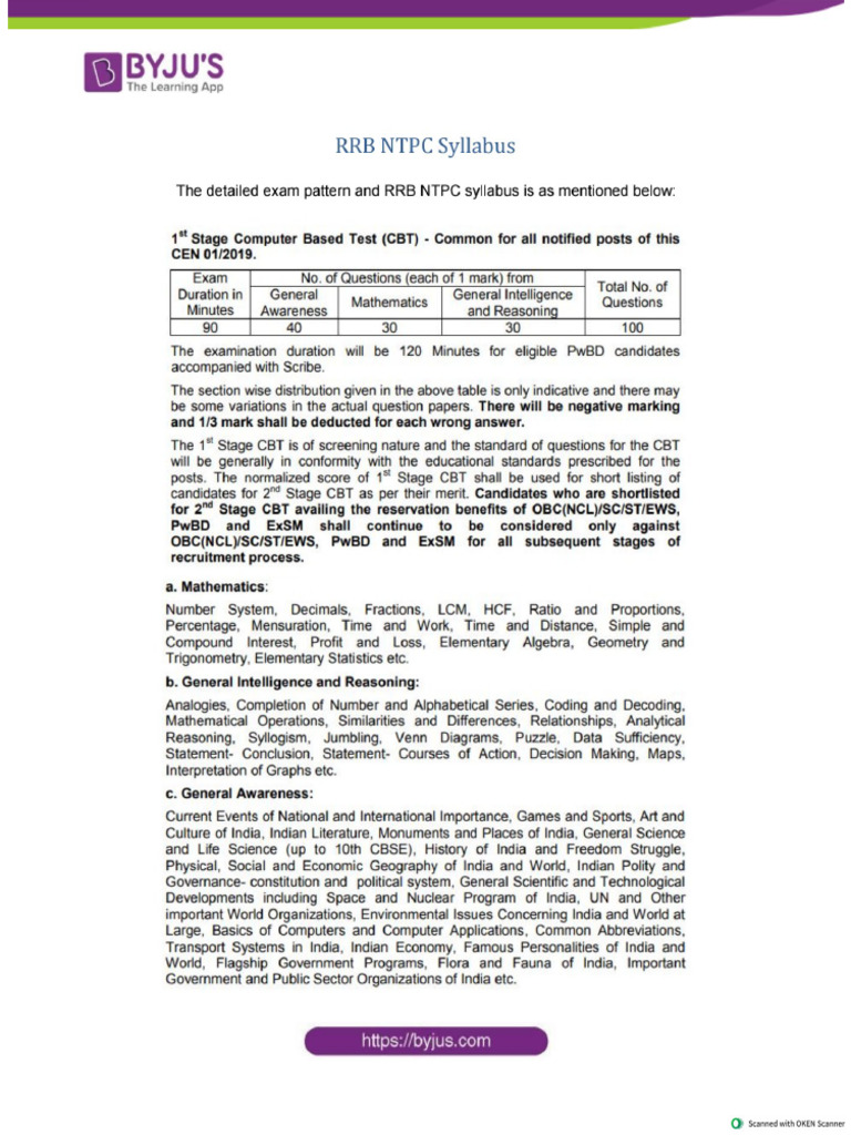 RRB NTPC Syllabus | PDF