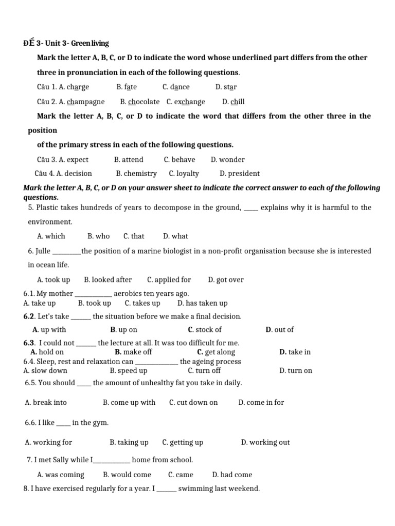 Green Living Unit 3 Practice Questions | PDF | Recycling | Extreme Weather