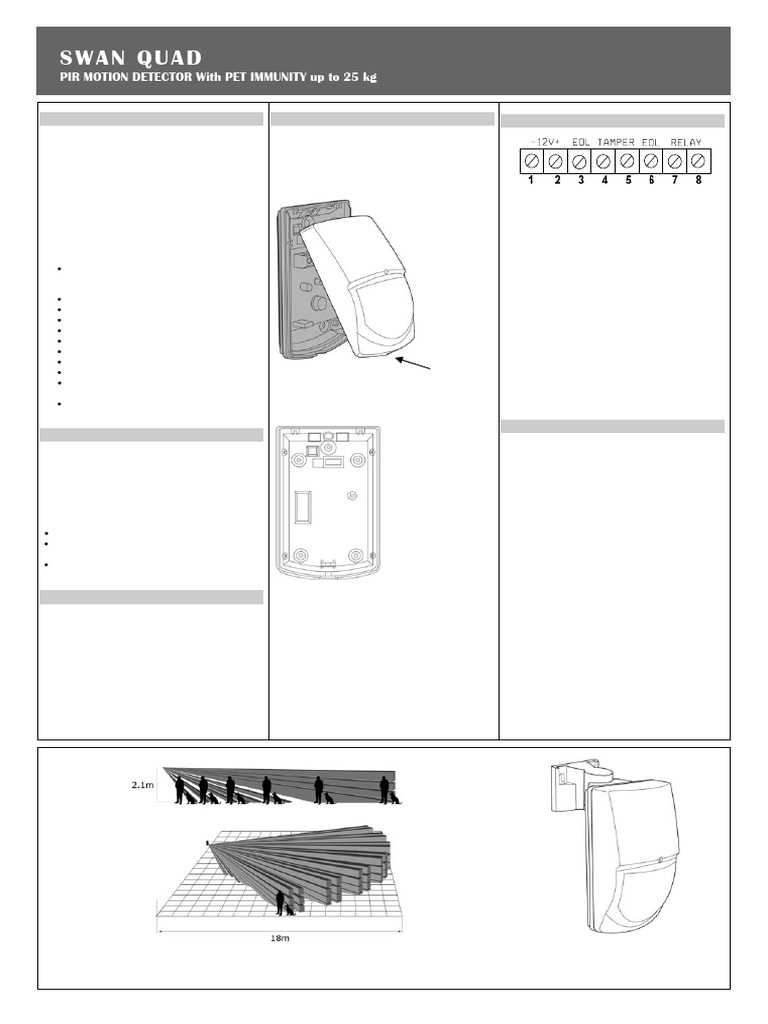 Manual de Instalare Detector de Miscare Digital Quad PIR Crow SWAN QUAD ...