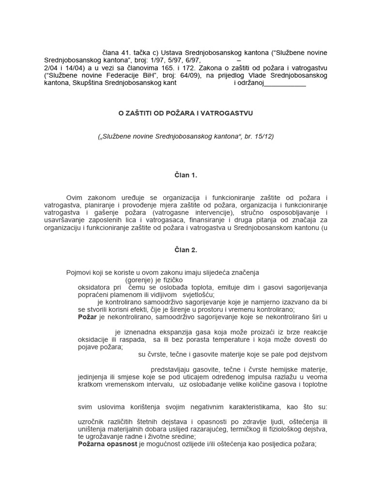 Zakon o Zastiti Od Pozara I Vatrogastvu Srednjobosanskog Kantona | PDF