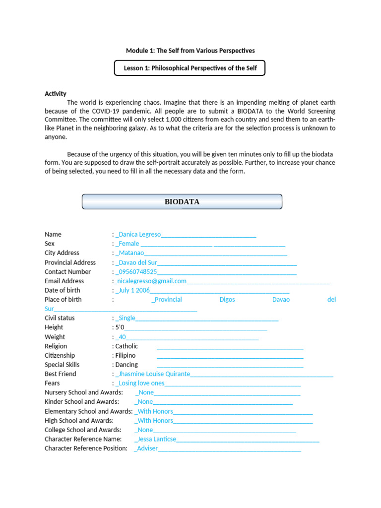 GEC 601.module 1 Lesson 1 Activity - Danica Legreso | PDF | Psychology | Social Psychology