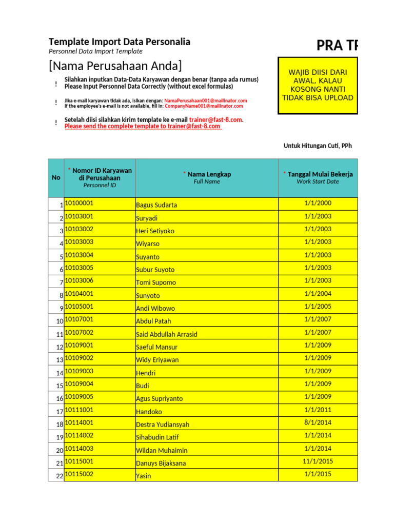 01-Template Pra Training - Gadjian X Data Karyawan | PDF