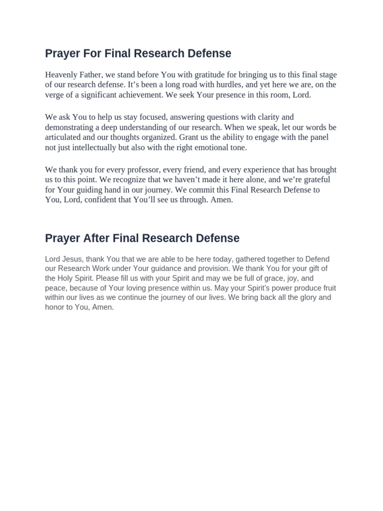 Prayer for Final Research Defense | PDF | Religion & Spirituality