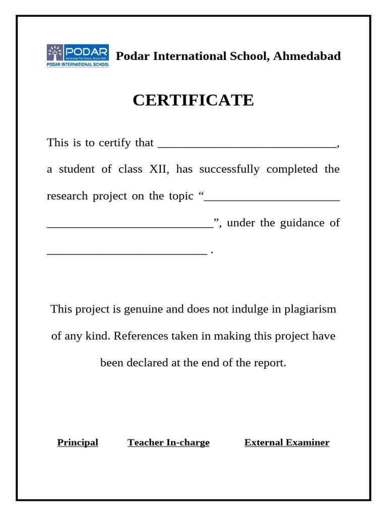 Class XII Research Project Certificate | PDF | Art