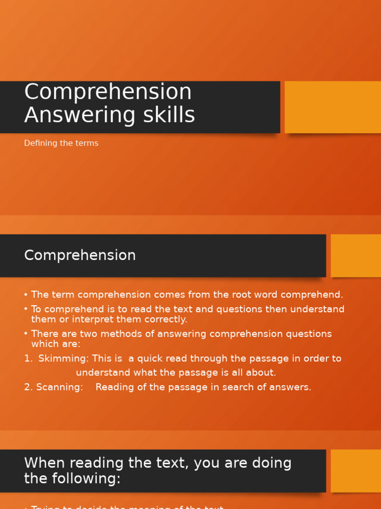 Comprehension Answering Skills | PDF | Reading Comprehension | Cognition