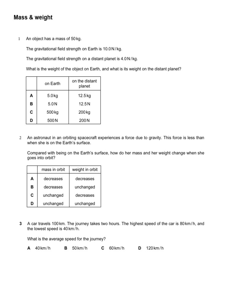 Mass vs Weight: Key Concepts Explained | PDF | Weight | Mass