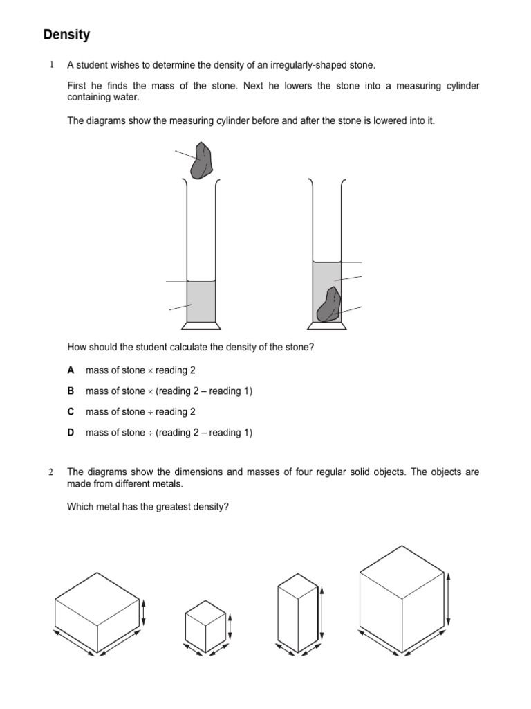 Density (Multiple Choice) QP | PDF | Density | Volume