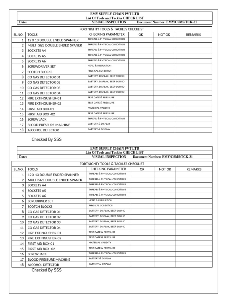 Tools and Tackels Check List | PDF | Screw