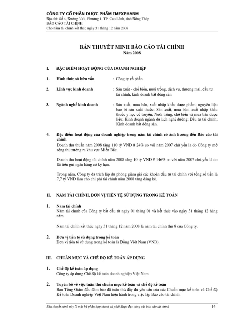 IMP-Thuyet Minh BCTC 2008 | PDF