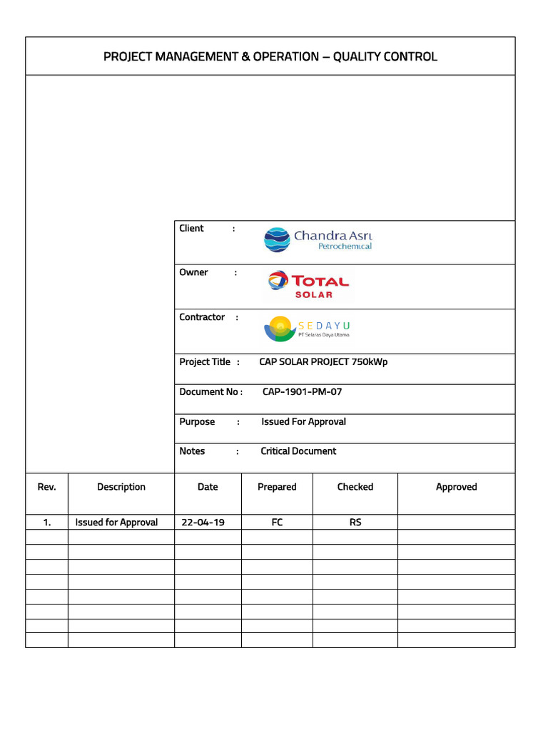 CAP-1901-PM-07 - Quality Control Plan | PDF | Project Management ...
