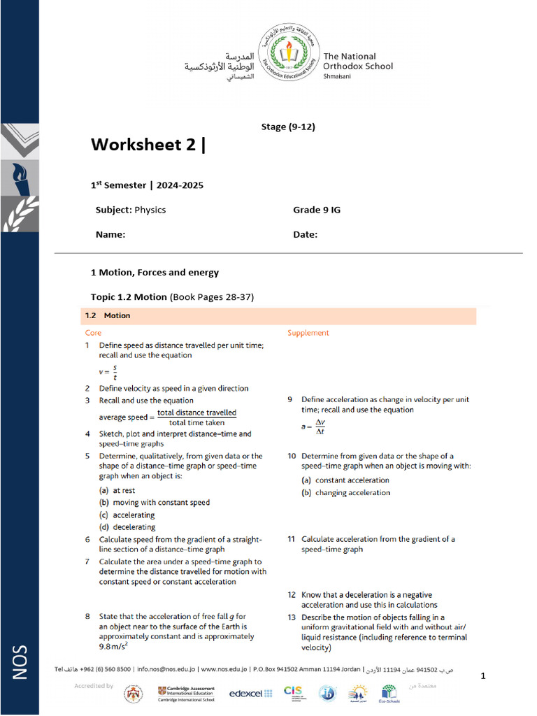 Physics Motion and Acceleration Worksheet | PDF | Teaching Methods & Materials | Science ...