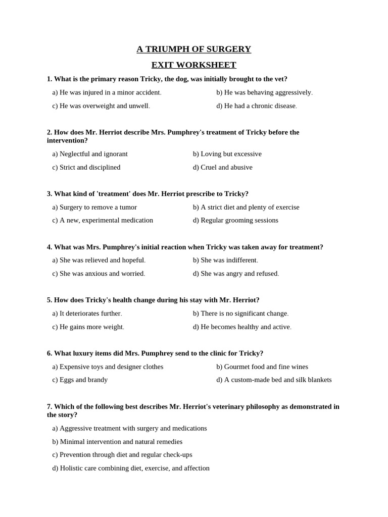 A Triumph of Surgery Exit Worksheet | PDF | Surgery | Clinical Medicine