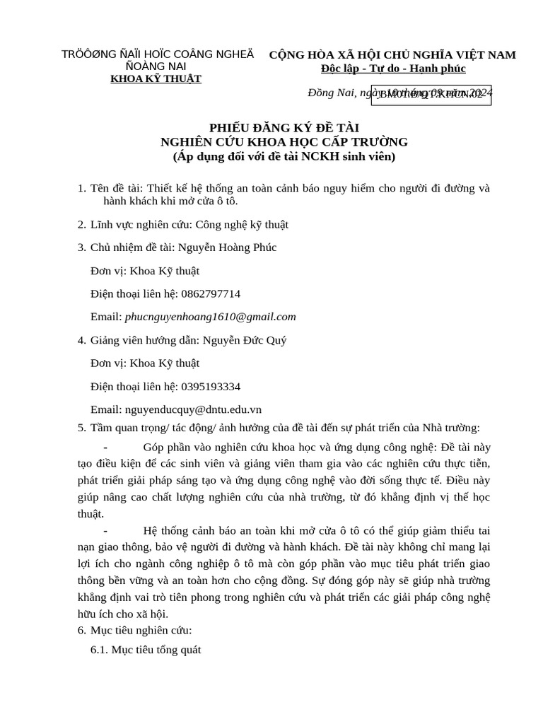 Bm01.b.qt.Khcn.02 - Đăng Kí Đề Tài | PDF