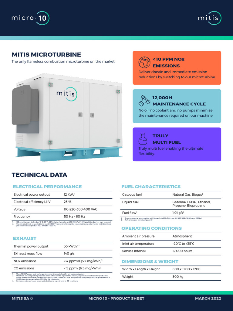 MITIS Micro10 Microturbine Specification | PDF