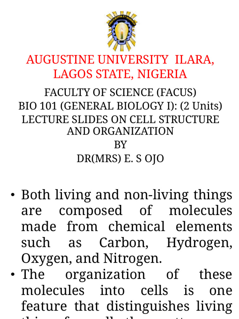 Lecture 1 Bio 101 (Cell Structure and Organization) | PDF | Cell ...