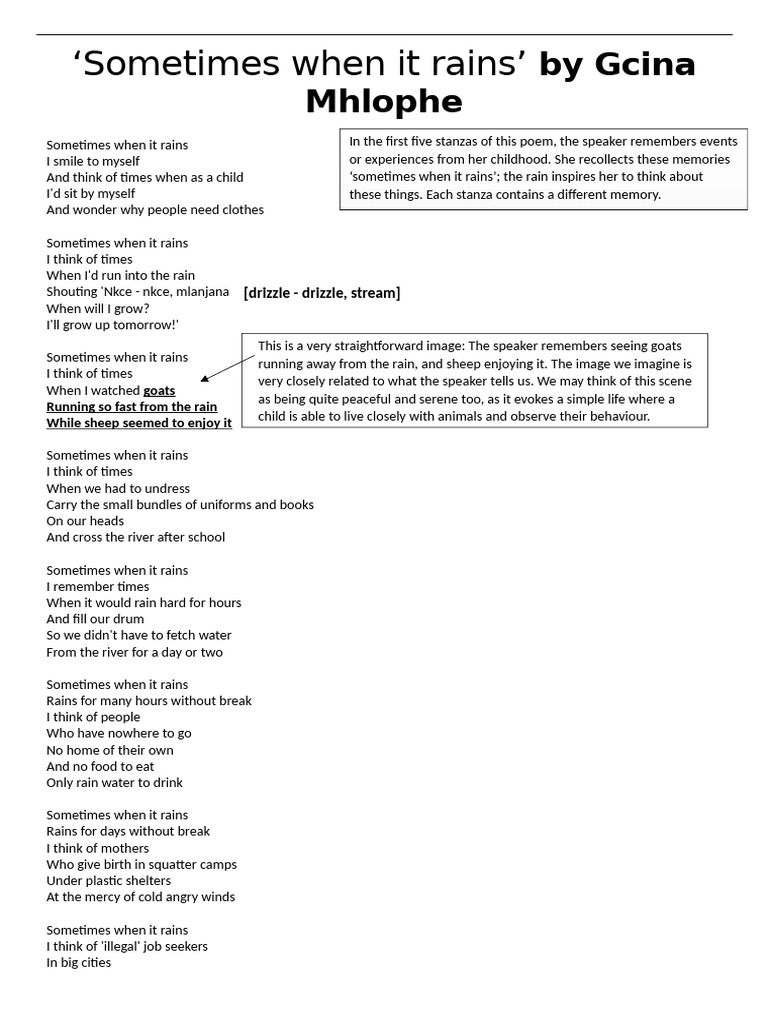 Analysis of "Sometimes When It Rains" | PDF | Poetry