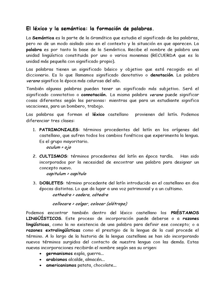 1.teoría - Léxico y Semántica | PDF | Palabra | Léxico
