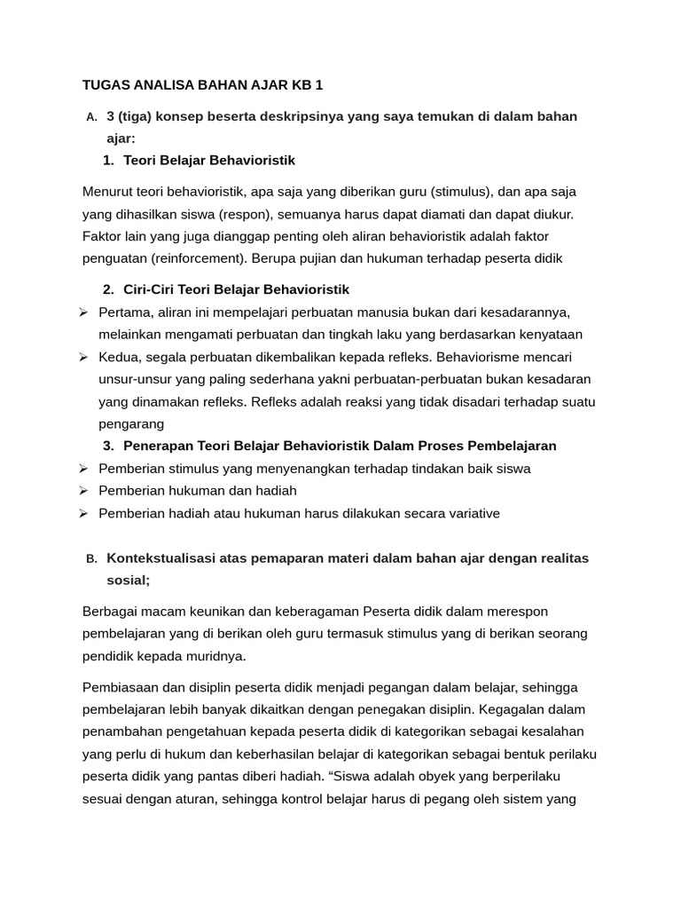 TUGAS ANALISA BAHAN AJAR Teoari Belajar | PDF