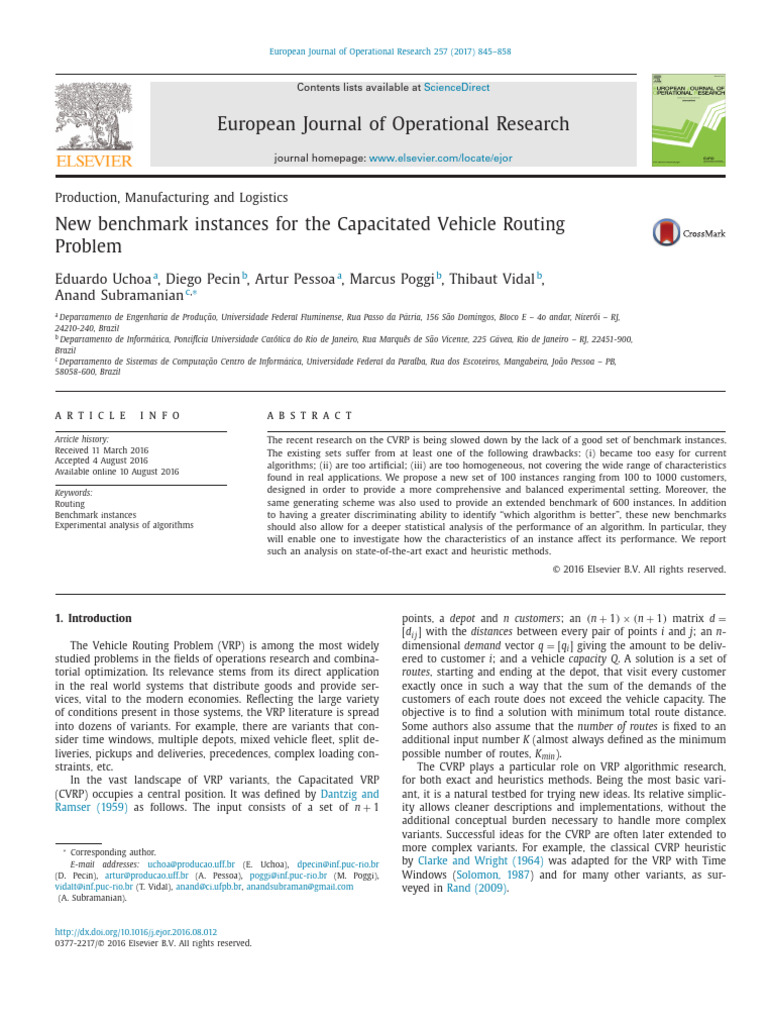 New Benchmark Instances For The Capacitated Vehicle Routing Problem ...