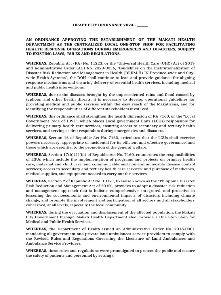 DRAFT CITY ORDINANCE 2024 (Reso 2024-018) Revised | PDF | Makati ...