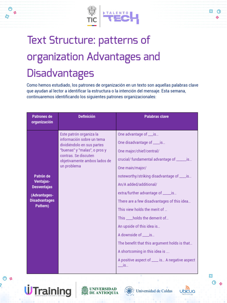 Text Structure Patterns of Organization Advantages and Disadvantages | PDF
