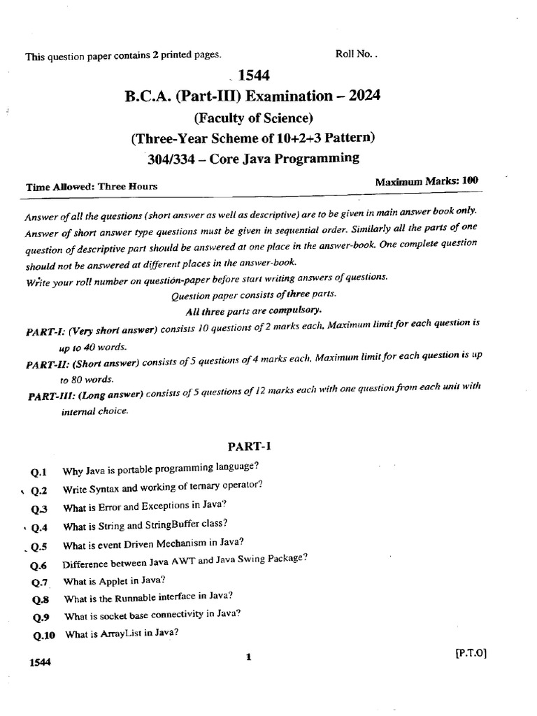 Bca Part 3 Core Java Programming 1544 2024 | PDF
