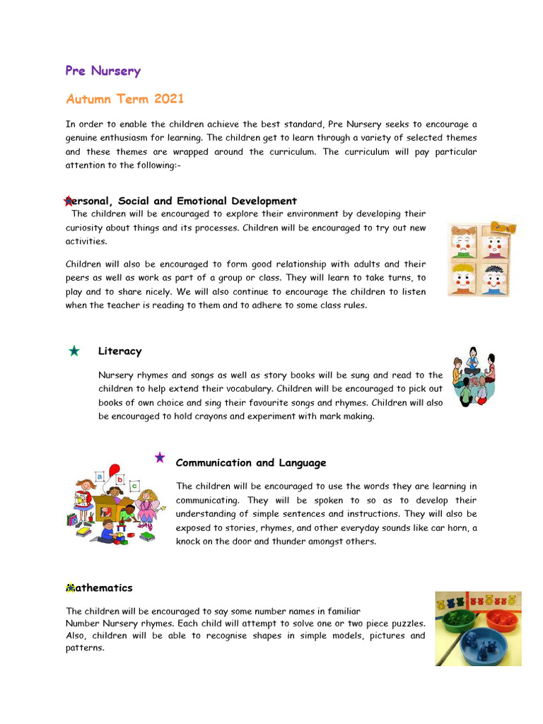 Pre Nursery Curriculum Overview | PDF | Preschool | Learning