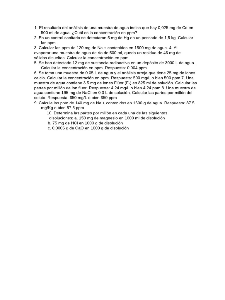 Ejercicios Concentración PPM | PDF