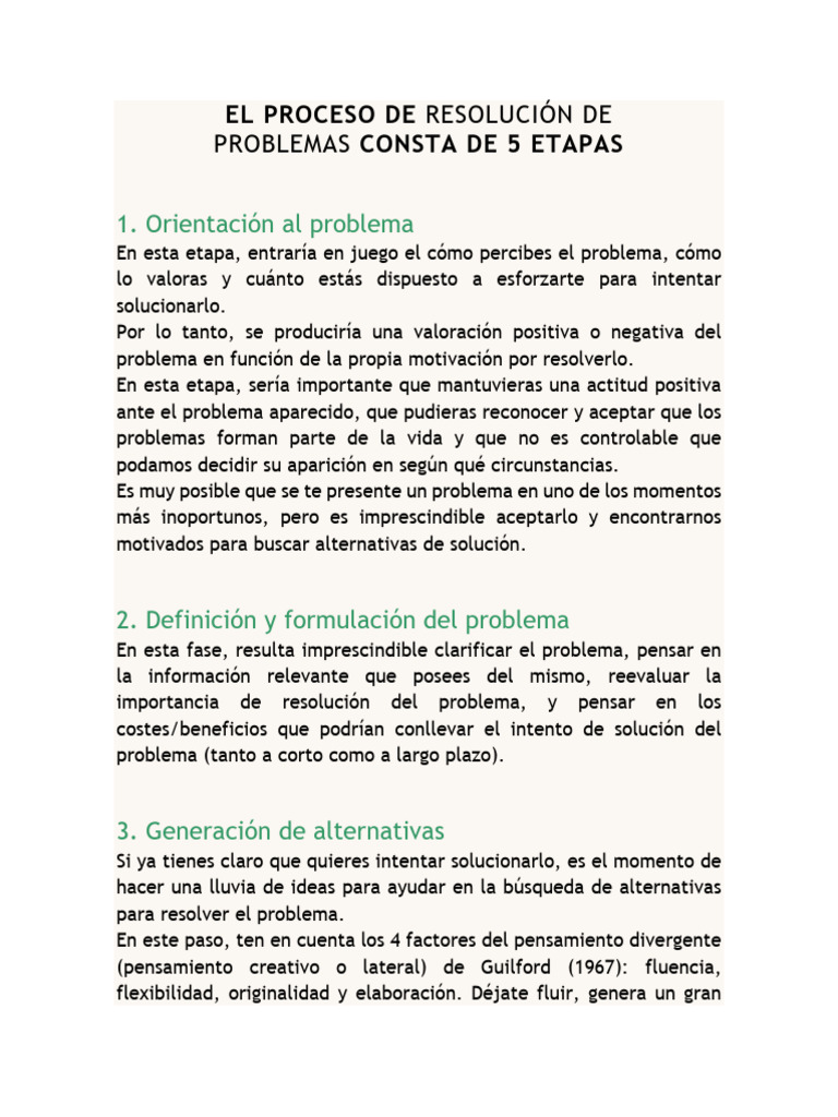 El Proceso de Solución de Problemas | PDF | Pensamiento | Toma de decisiones
