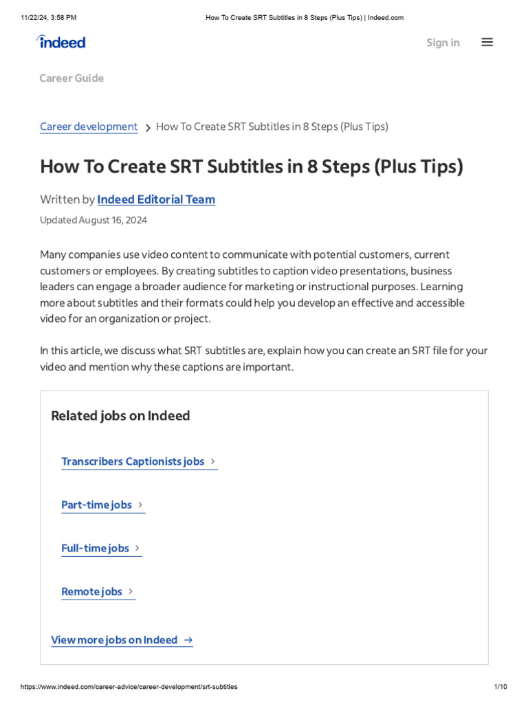 How To Create SRT Subtitles in 8 Steps (Plus Tips) | PDF | Search ...
